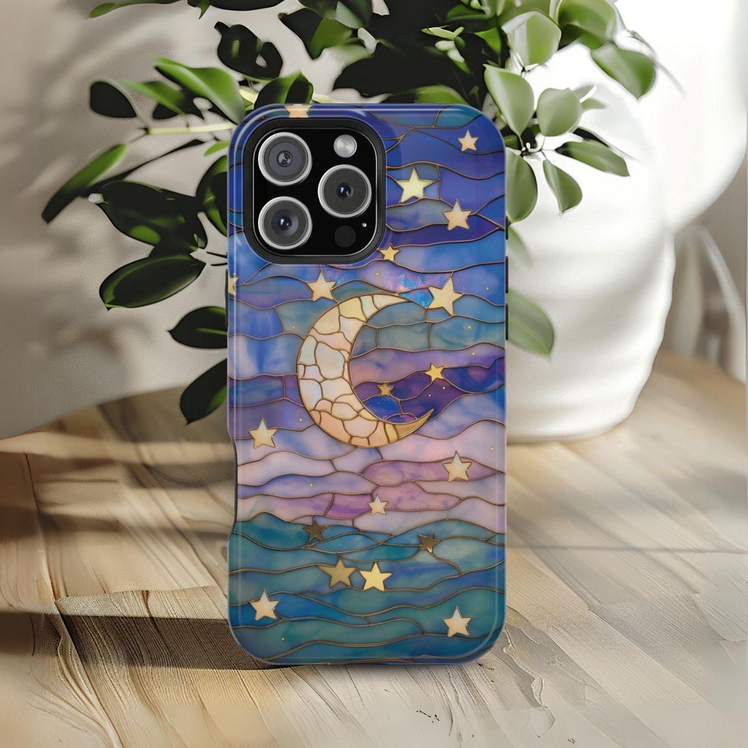 Pastel Moon and Stars Magsafe® Compatible Phone Case Celestial Faux ...