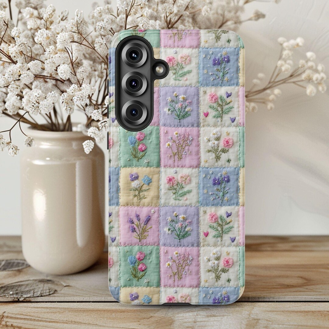 Floral Patchwork Faux Embroidered Phone Case for iPhone Samsung Pixel ...