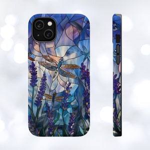 Dragonfly and Lavender Phone Case Magsafe Compatible Floral Dragonflies ...