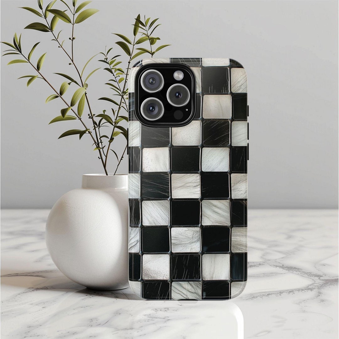 Retro Checkerboard Phone Case Checkered Faux Stained Glass Phone Case ...
