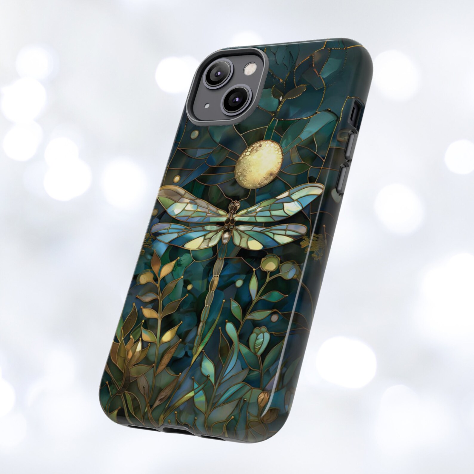 Cottagecore Phone Case Celestial Dragonfly Faux Stained Glass Cover ...