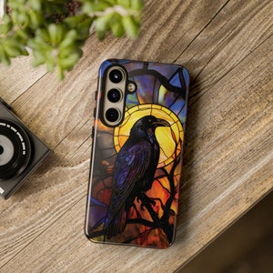 Raven Phone Case Black Bird Cover Faux Stained Glass Esoteric Gift for ...