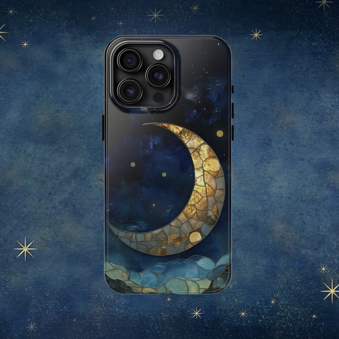 Faux Stained Glass Moon and Stars Phone Case, Starry Night Sky Cover ...