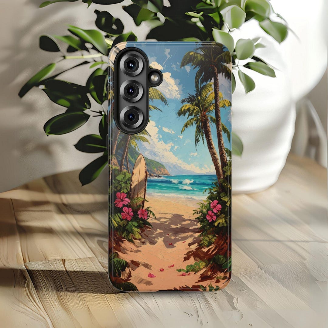 Tropical Phone Case Palm Trees Surfboard Cover Summer Beach Vacation ...