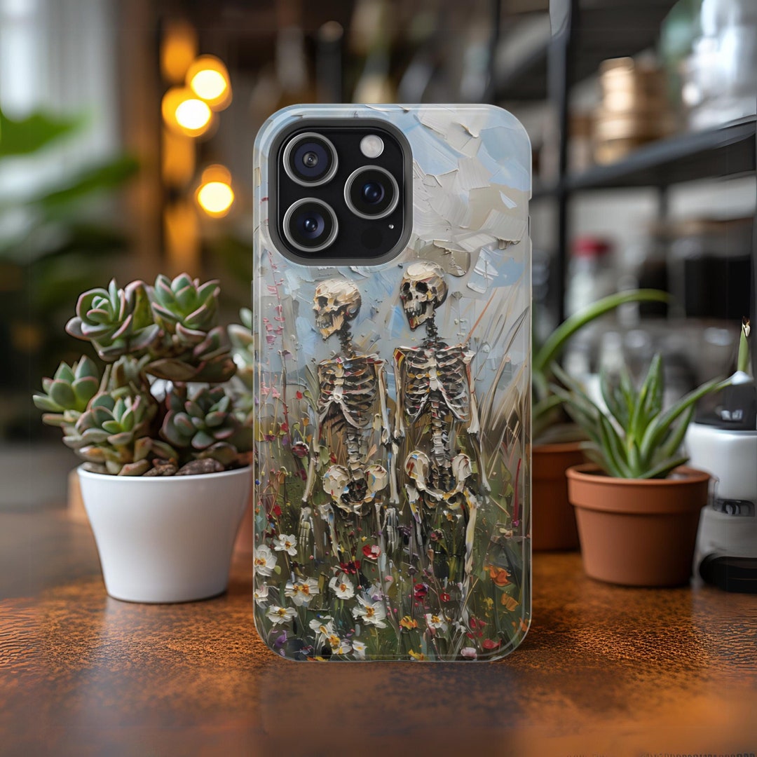 Skeleton Wildflower Phone Case Magsafe Compatible Floral Skull Phone ...