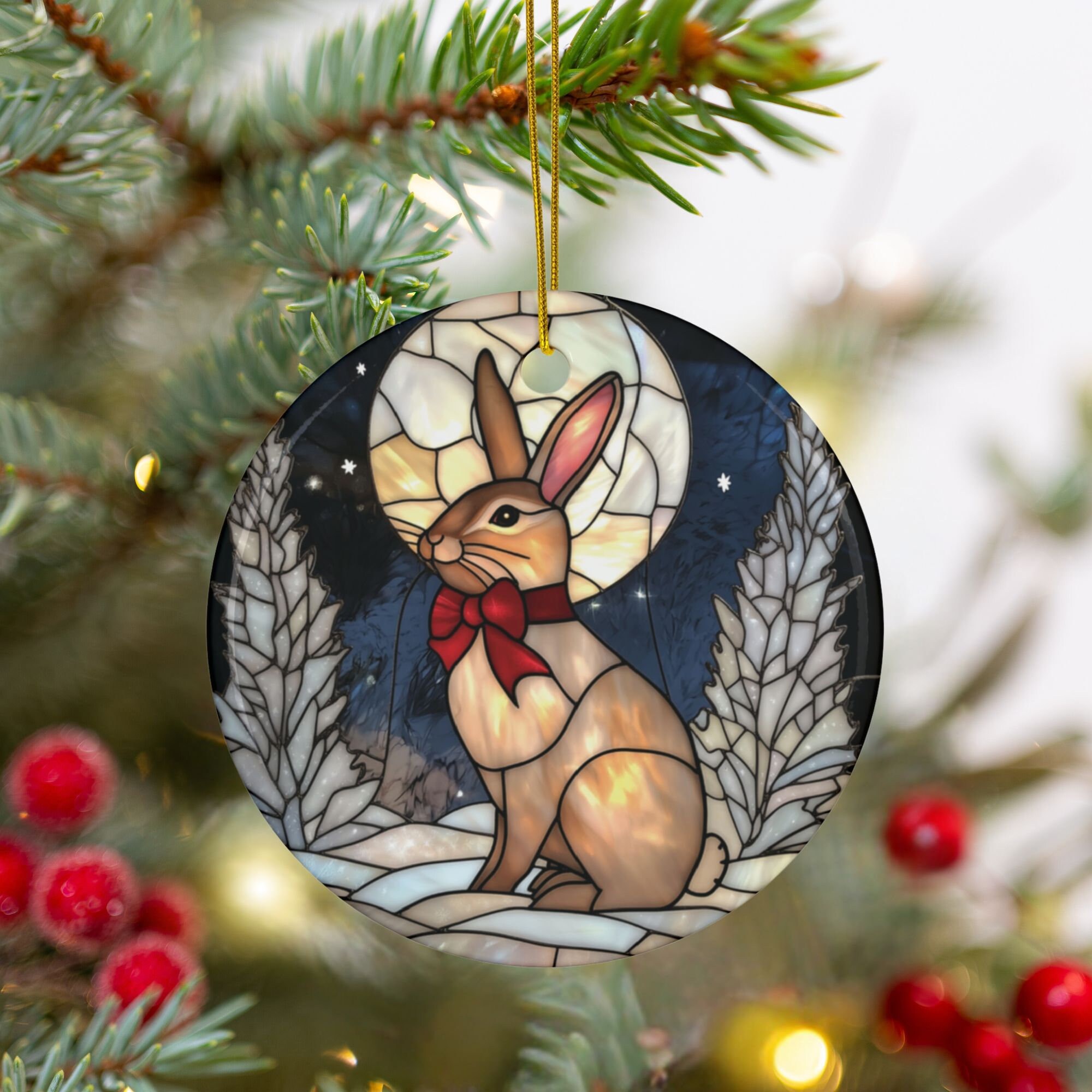 Christmas Bunny Ornament Christmas Tree Decor Faux Stained Glass Rabbit ...