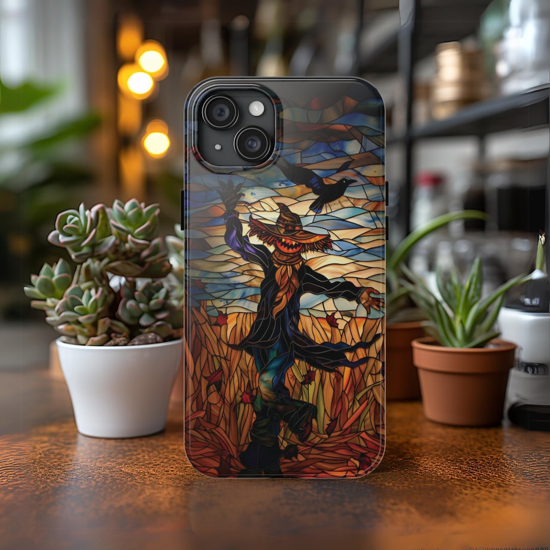 Spooky Scarecrow Phone Case Halloween Phone Cover Faux Stained Glass ...
