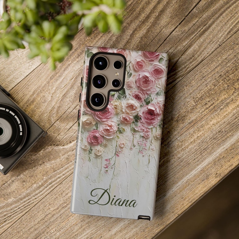 Personalized Pink Rose Phone Case, Custom Name Floral Case for iPhone ...