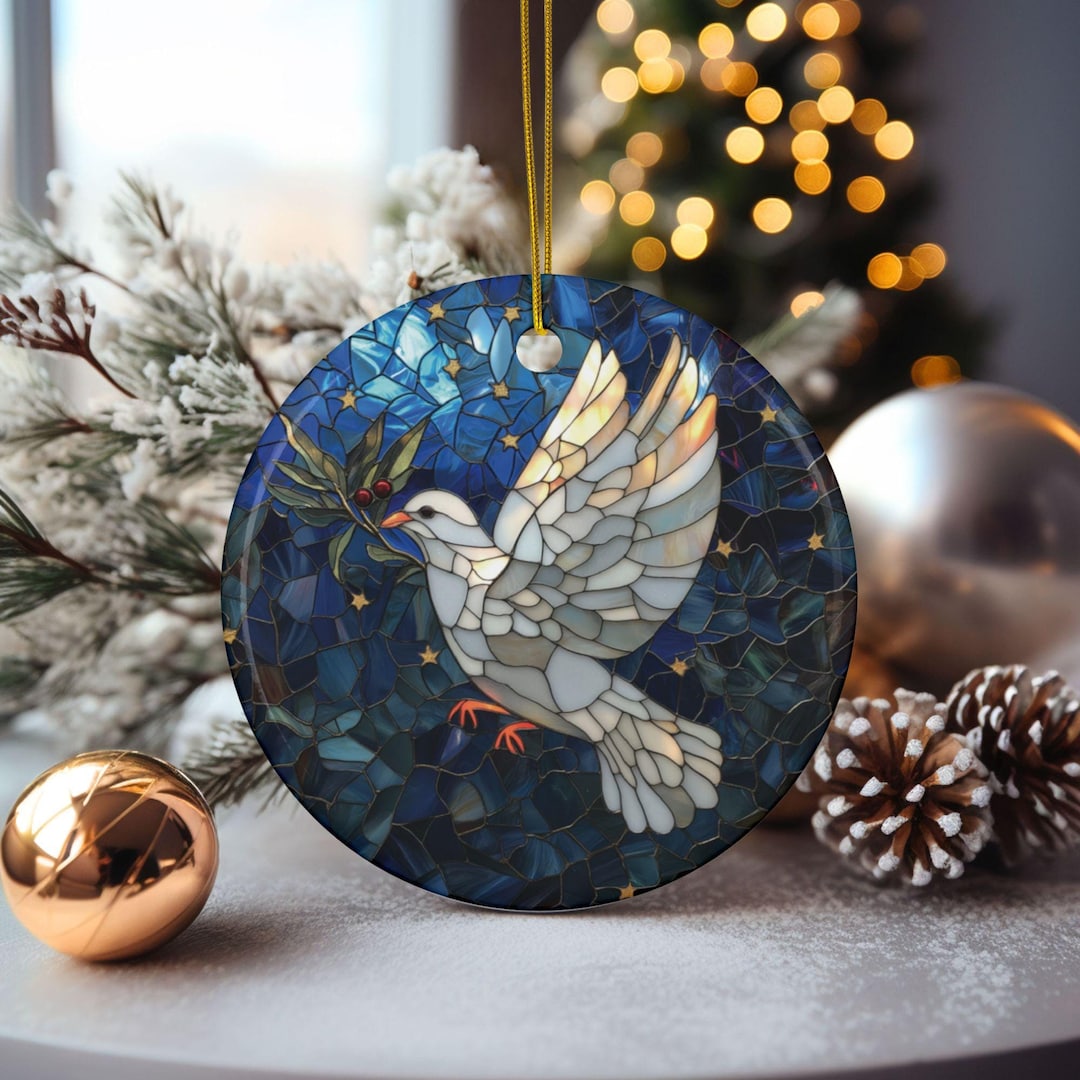 White Dove Christmas Ornament Peace on Earth Faux Stained Glass Dove ...