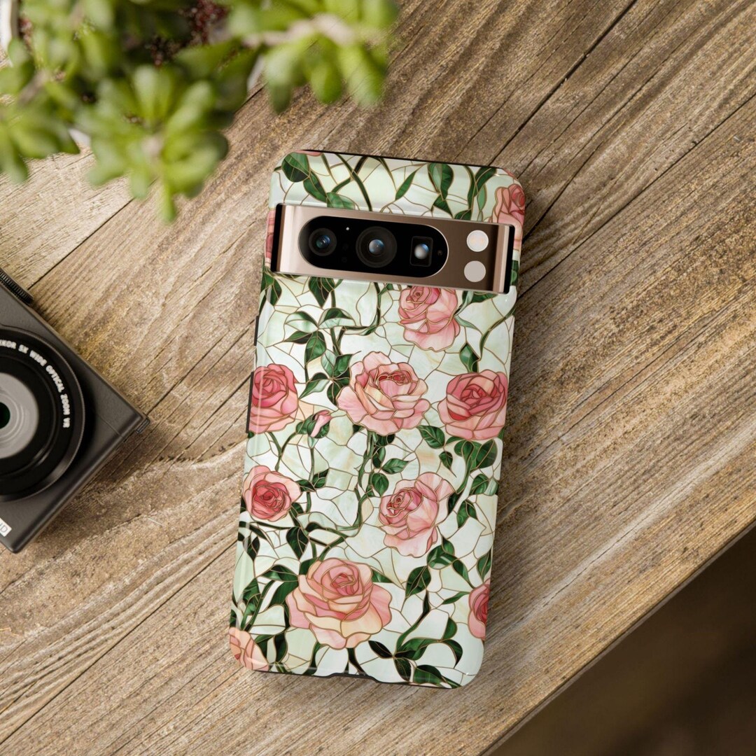Pink Roses Faux Stained Glass Mosaic Phone Case Floral Phone Case ...