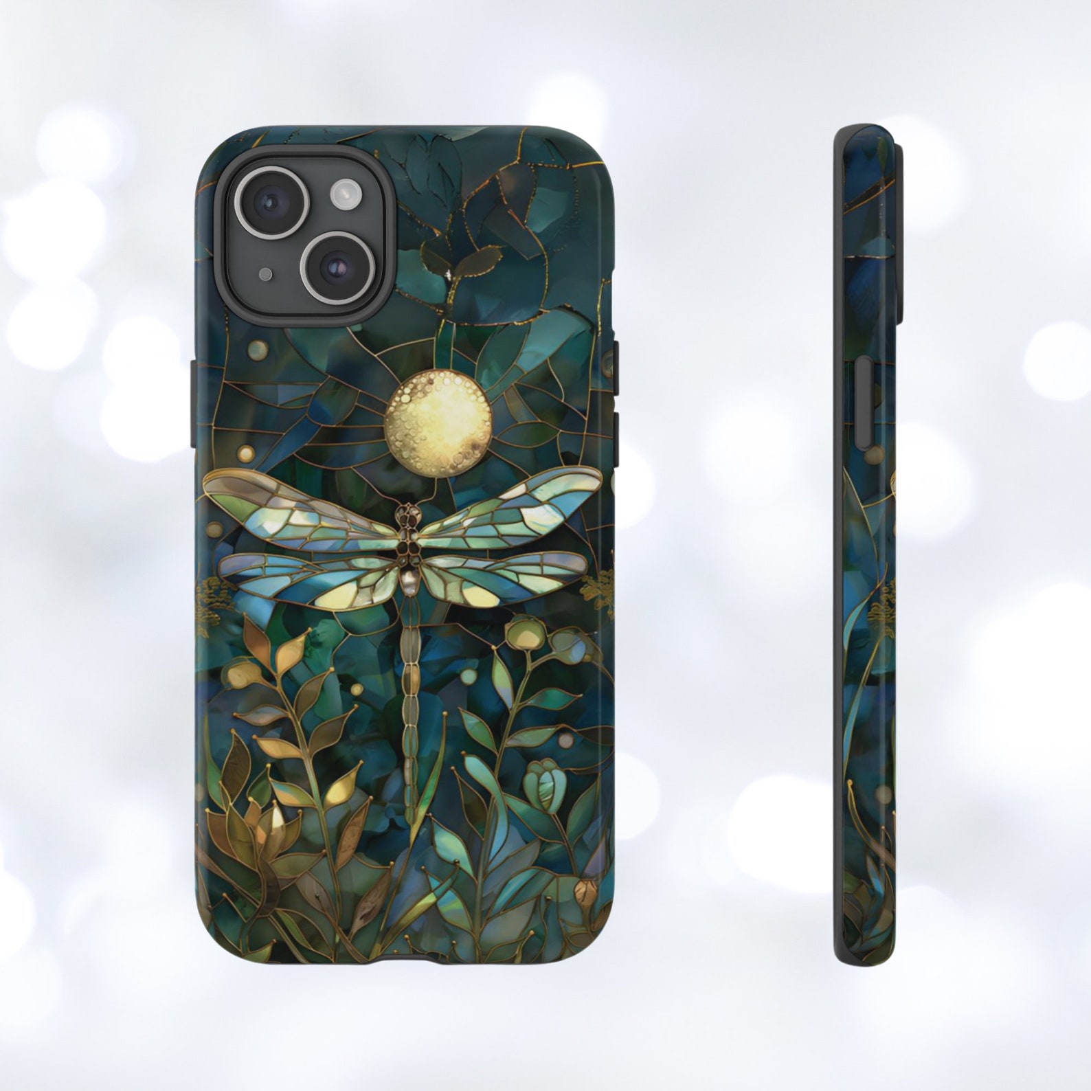 Cottagecore Phone Case Celestial Dragonfly Faux Stained Glass Cover ...