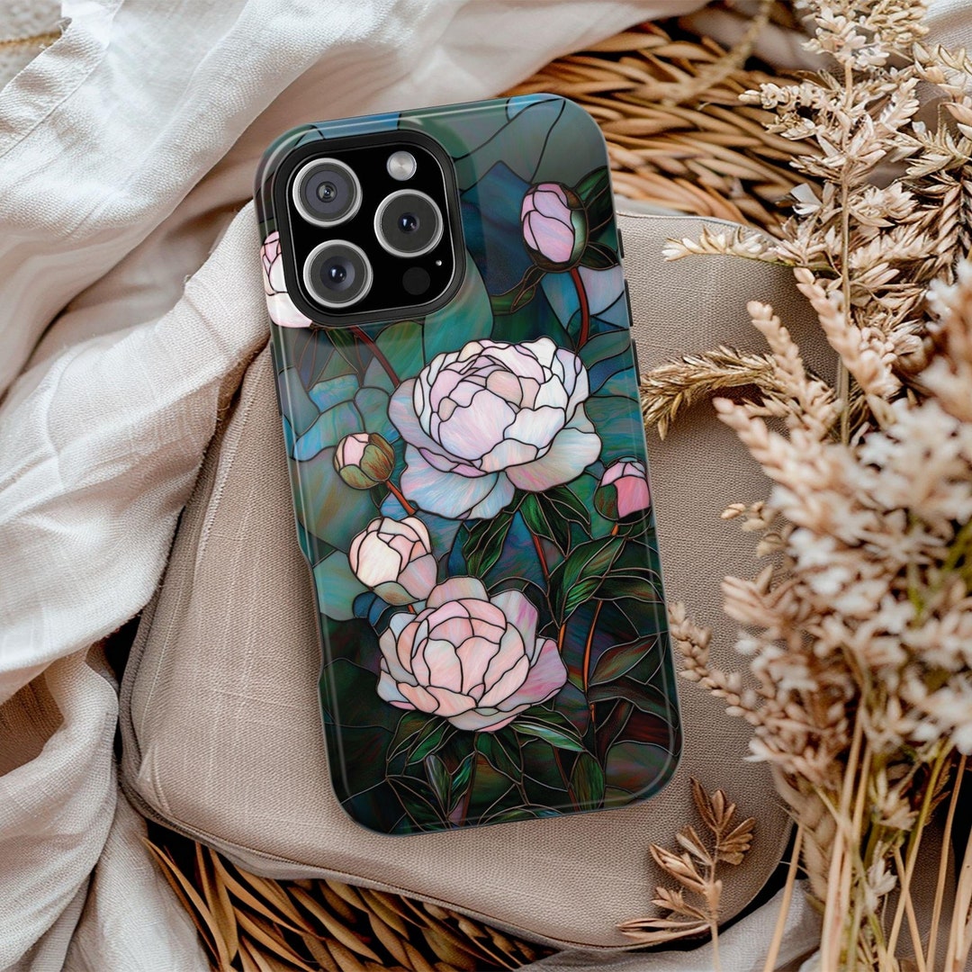 Floral Peonies Magsafe® Compatible Phone Case Pink Peony Faux Stained ...