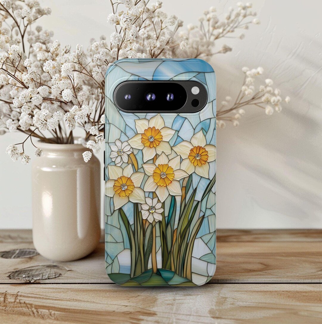March Birth Flower Phone Case Daffodil Faux Stained Glass Jonquil Cover ...