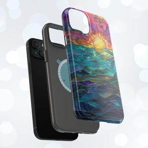 Ocean Sunset Phone Case Magsafe Compatible Tropical Faux Stained Glass ...