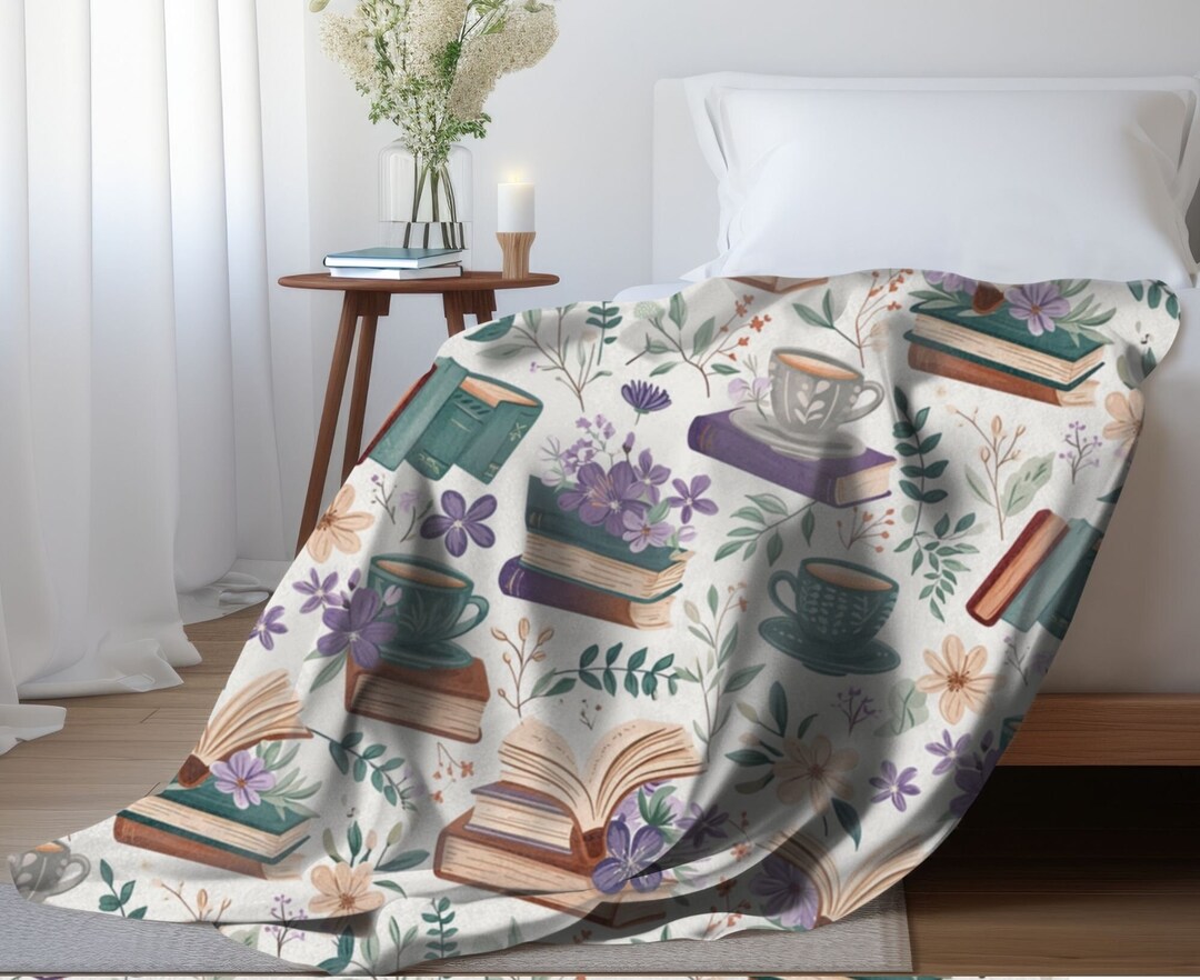 Purple Floral Reading Blanket, Bookish Fleece, Storytime Nursery Decor ...
