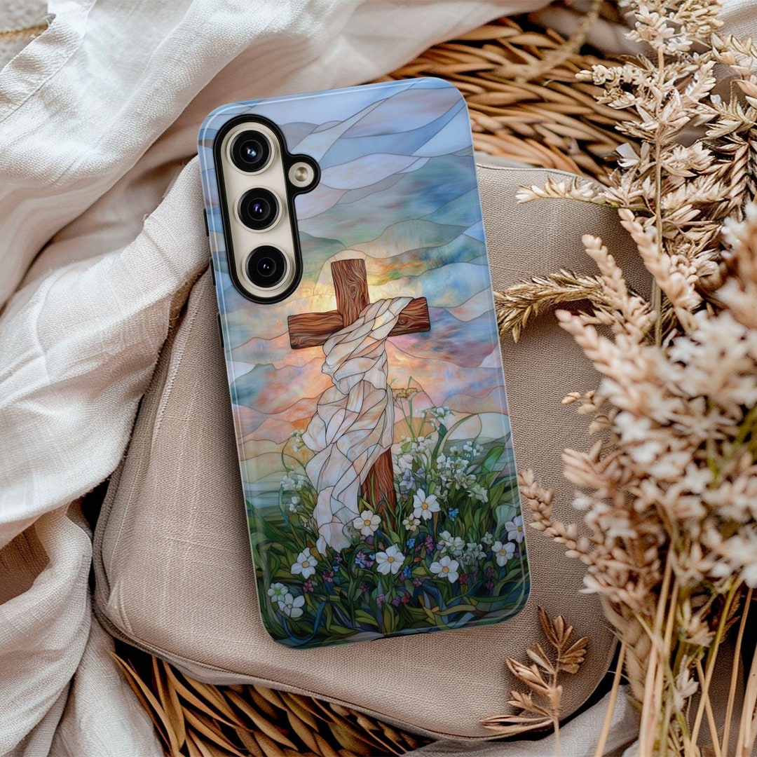 Christian Easter Phone Case Cross Faux Stained Glass Phone Cover ...