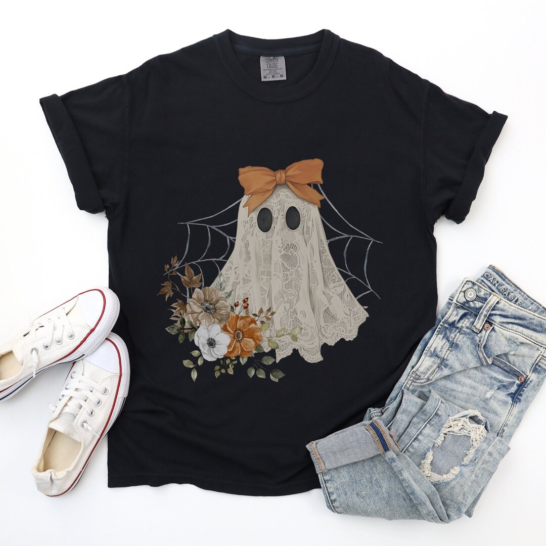 Halloween Shirt Lace Ghost T-shirt Cute Girly Ghost Tee Spooky Coquette ...