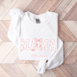 Coquette Mama Sweatshirt Custom Pink Bow Mom Crewneck Personalized ...