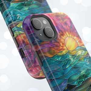 Ocean Sunset Phone Case Magsafe Compatible Tropical Faux Stained Glass ...