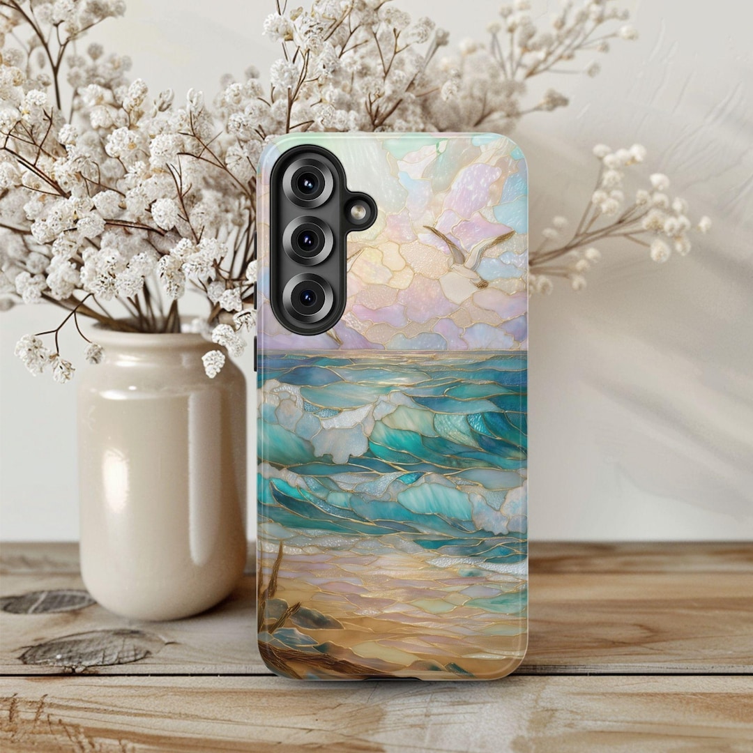 Coastal Beach Faux Stained Glass Phone Case Summer Vacation Beach ...