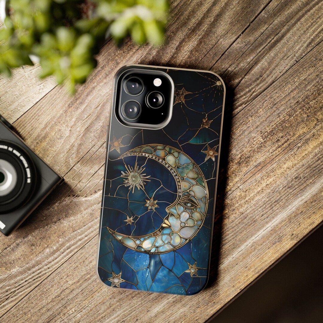 Moon and Stars Faux Stained Glass Phone Case, Starry Night Sky Space ...