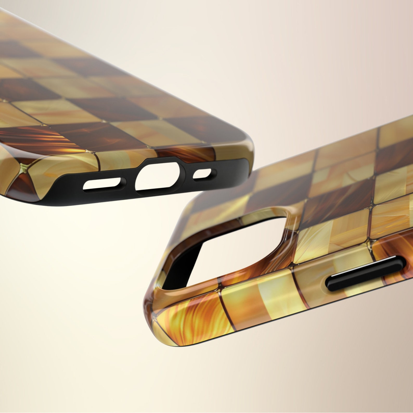Tan & Brown Checkerboard Phone Case Faux Stained Glass Retro Checkered ...