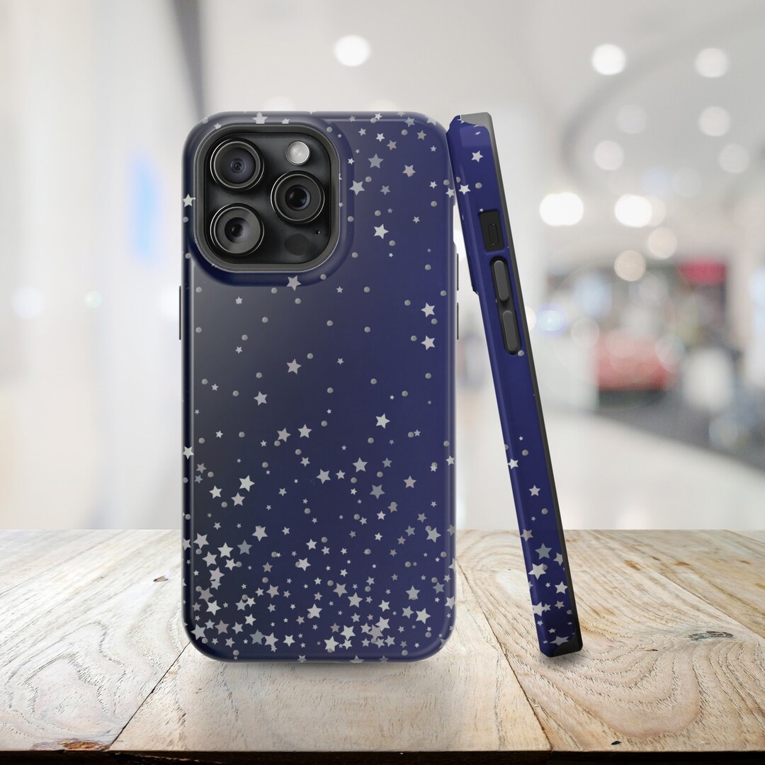 Deep Blue Phone Case With Silver Stars, Magsafe Compatible Phone Cover ...