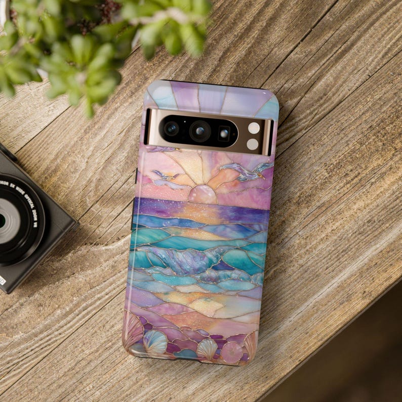 Coastal Sunset Phone Case Beach Faux Stained Glass Cover Island ...