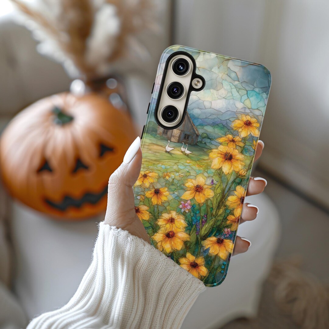 Fall Floral Faux Stained Glass Phone Case Cottagecore Black-eyed Susan ...