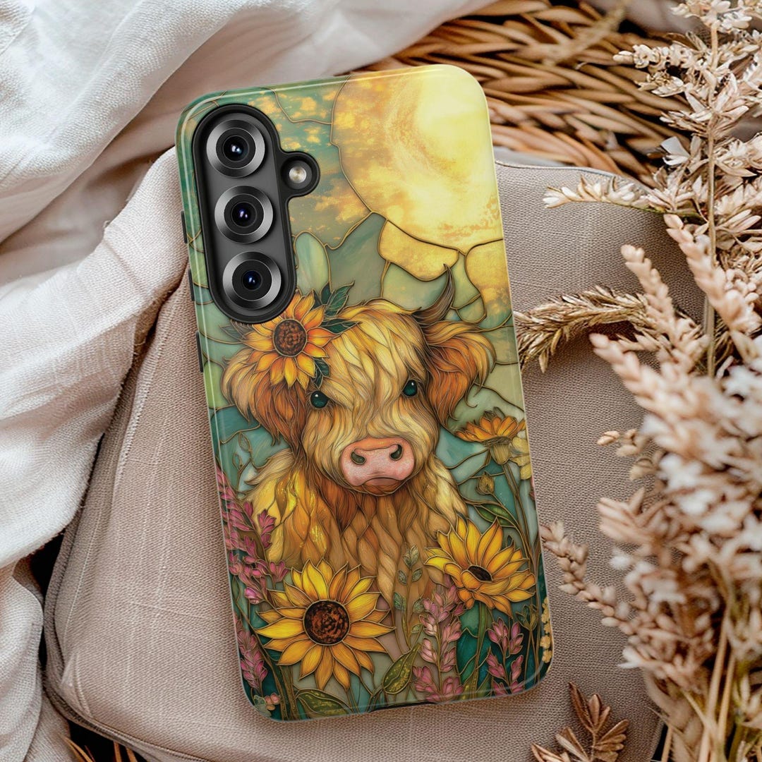 Highland Cow Phone Case, Sunflower Cow Western Phone Case, Floral Cute ...