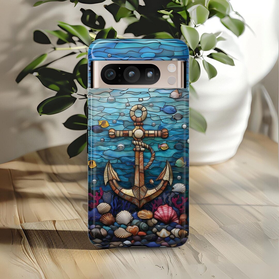 Nautical Faux Stained Glass Phone Case Anchor Phone Case Coastal Beach ...