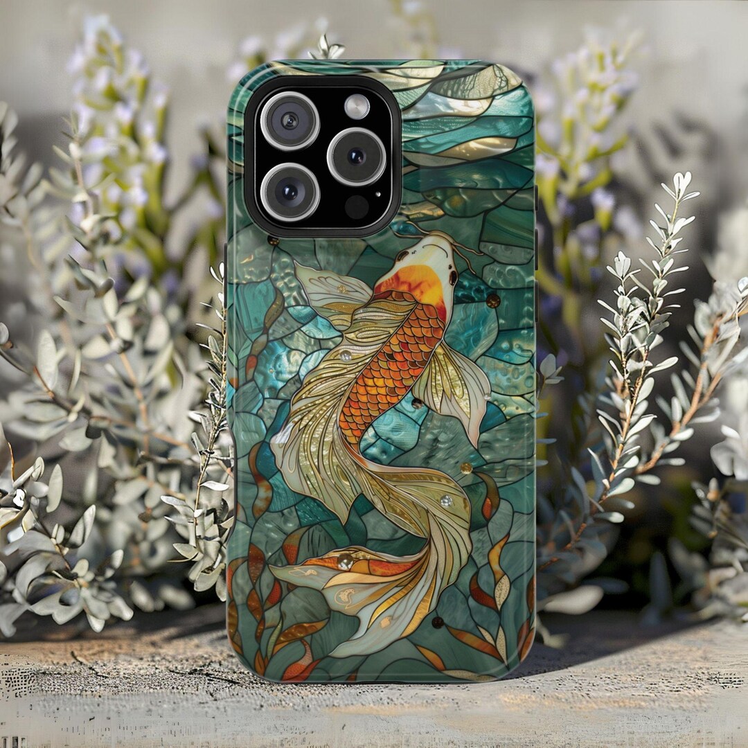 Koi Fish Magsafe Compatible Phone Case Underwater Zen Faux Stained ...