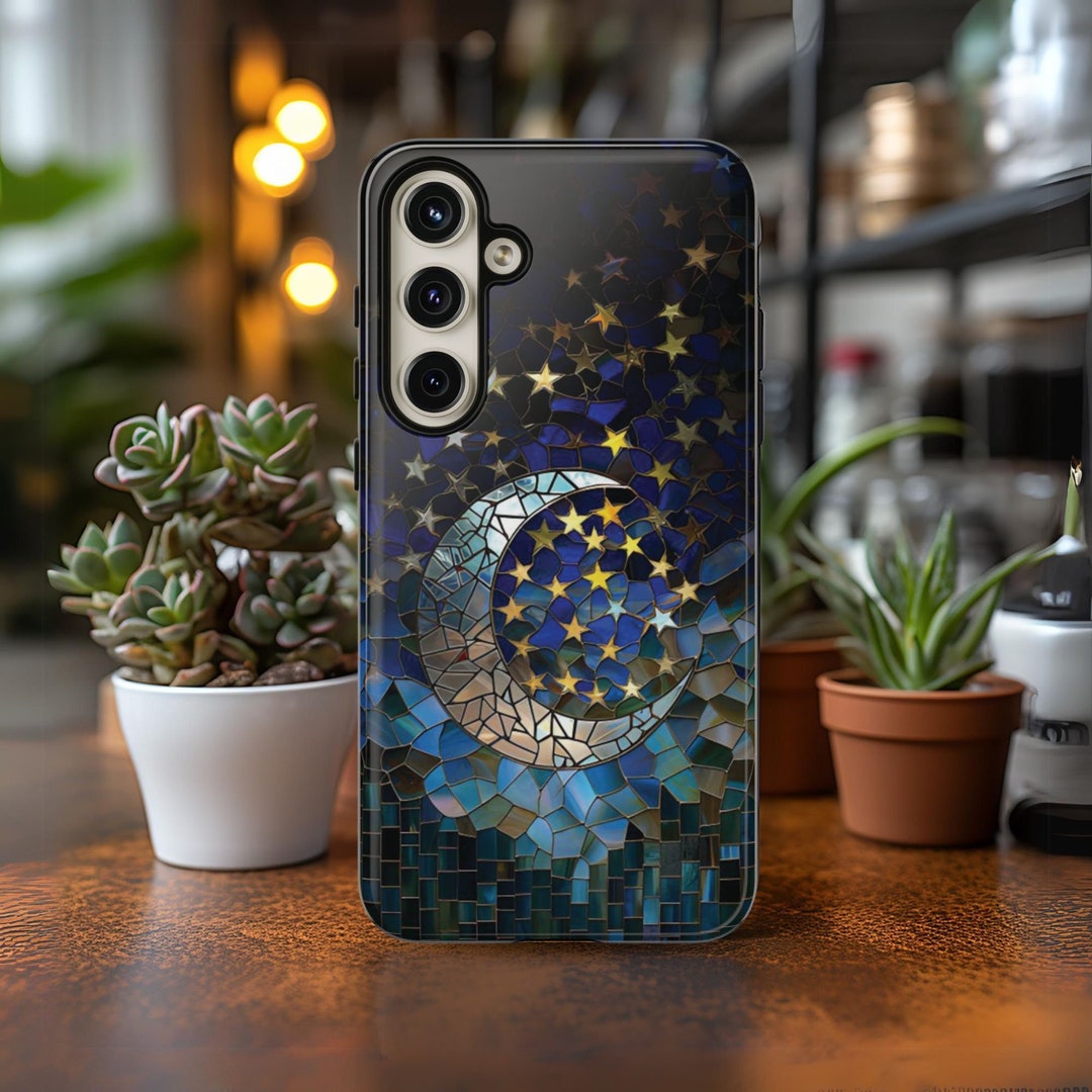 Celestial Phone Case Moon and Stars Faux Stained Glass Gothic Starry ...
