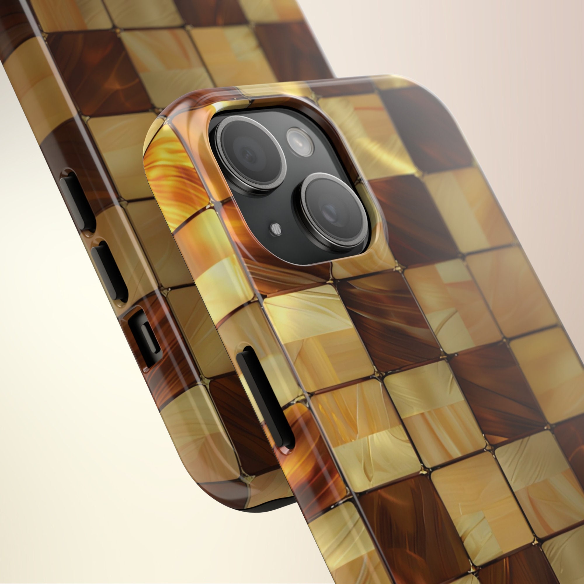 Tan & Brown Checkerboard Phone Case Faux Stained Glass Retro Checkered ...