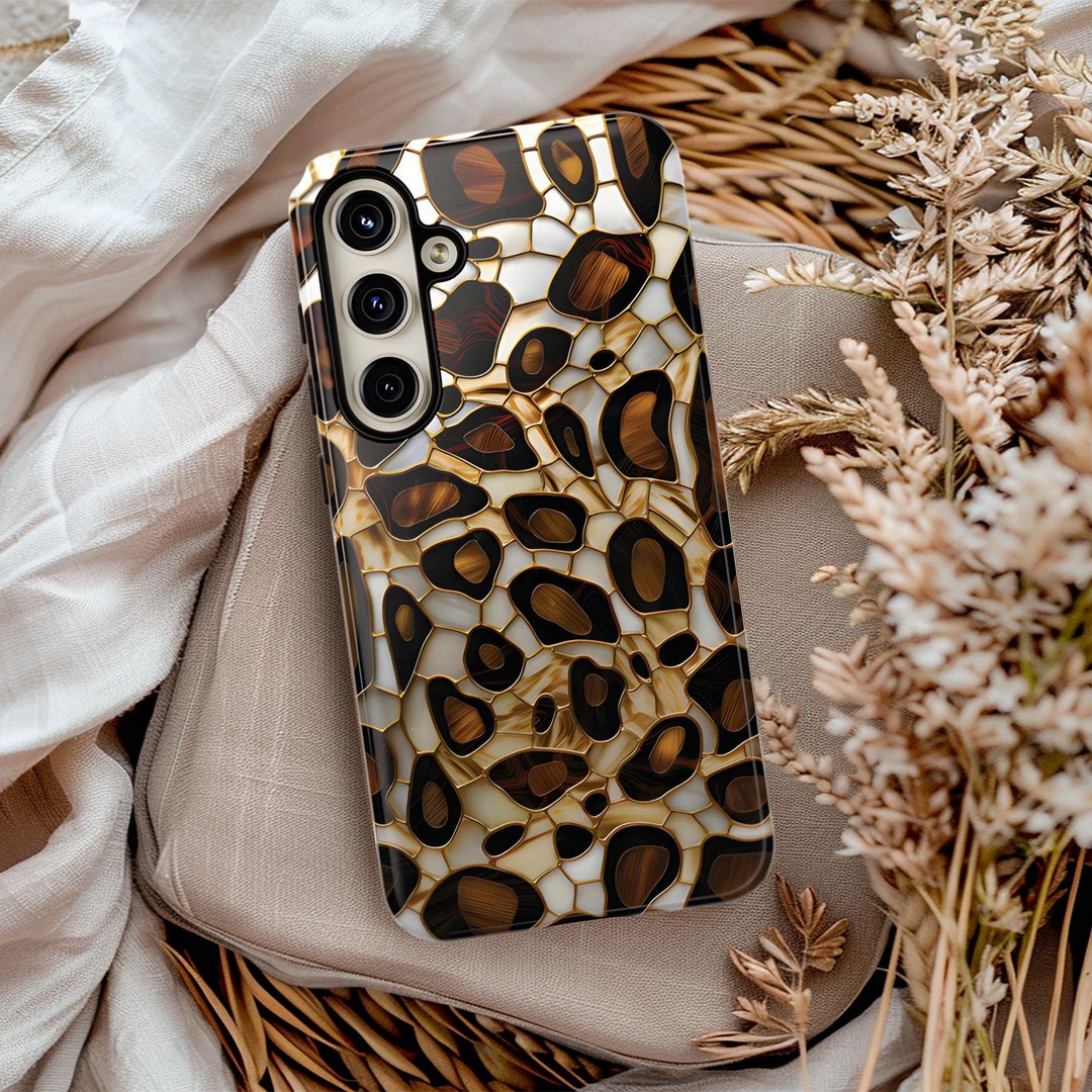 Snow Leopard Print Phone Case Faux Stained Glass Animal Print Phone ...