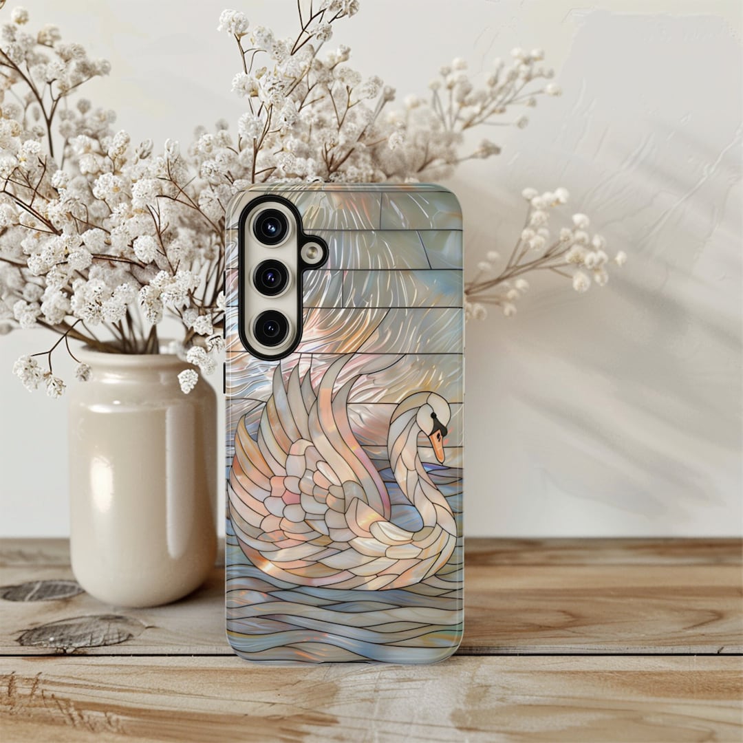 Swan Phone Case Faux Stained Glass Elegant Swan Phone Cover Bird Lovers ...