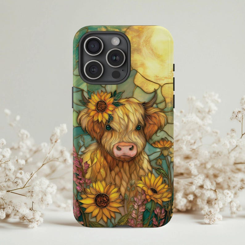 Highland Cow Phone Case, Sunflower Cow Western Phone Case, Floral Cute ...