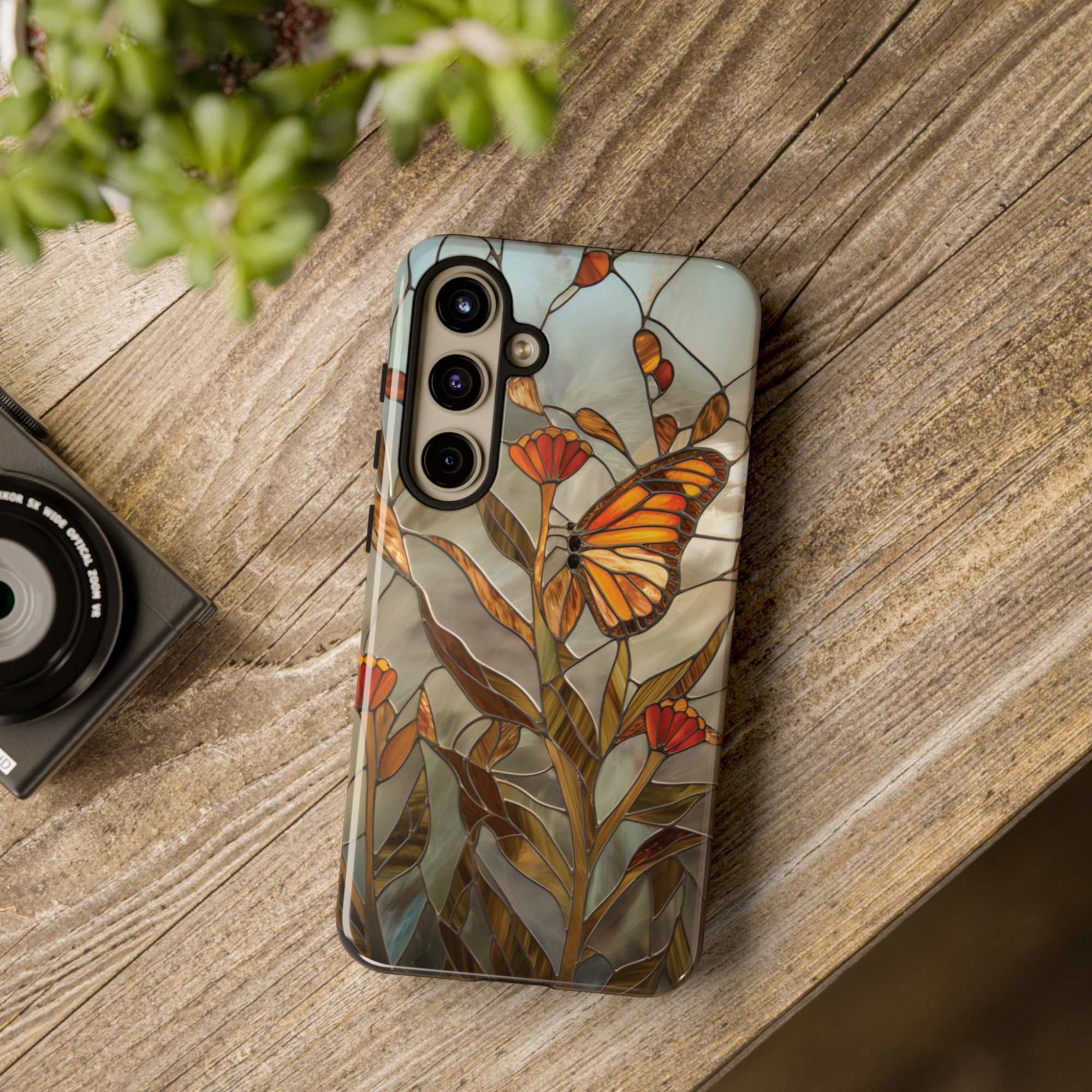 Butterfly Garden Phone Case Flower Garden Phone Case Faux Stained Glass ...