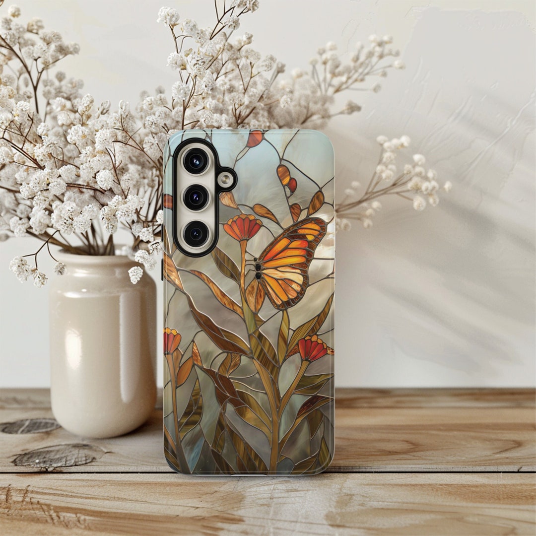 Butterfly Garden Phone Case Flower Garden Phone Case Faux Stained Glass ...