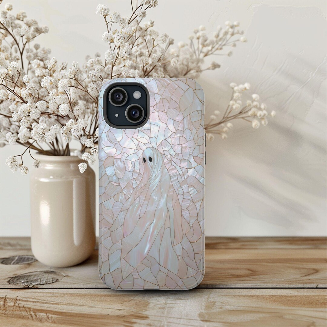Spooky Ghost Magsafe Compatible Faux Stained Glass Phone Case, Pastel ...