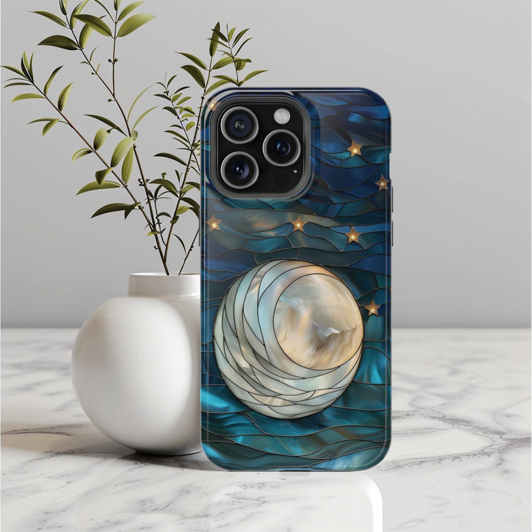 Full Moon and Stars Magsafe Compatible Phone Case Starry Night Sky Faux ...