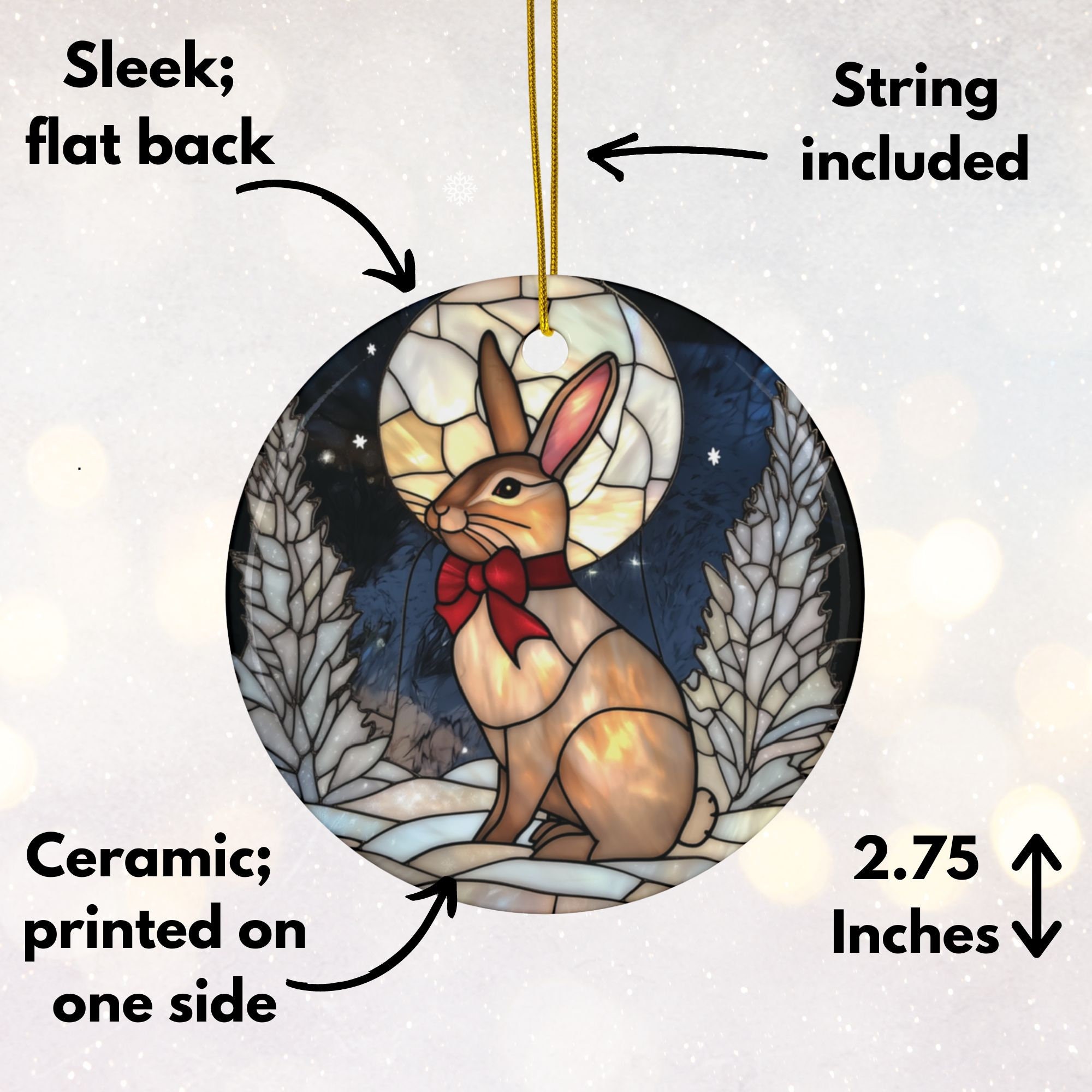 Christmas Bunny Ornament Christmas Tree Decor Faux Stained Glass Rabbit ...