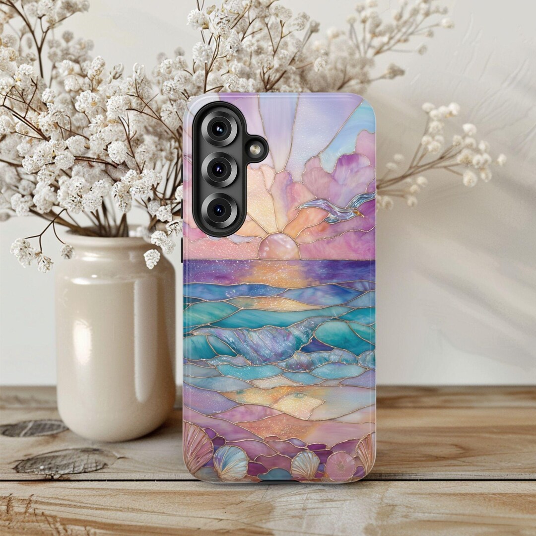 Coastal Sunset Phone Case Beach Faux Stained Glass Cover Island ...