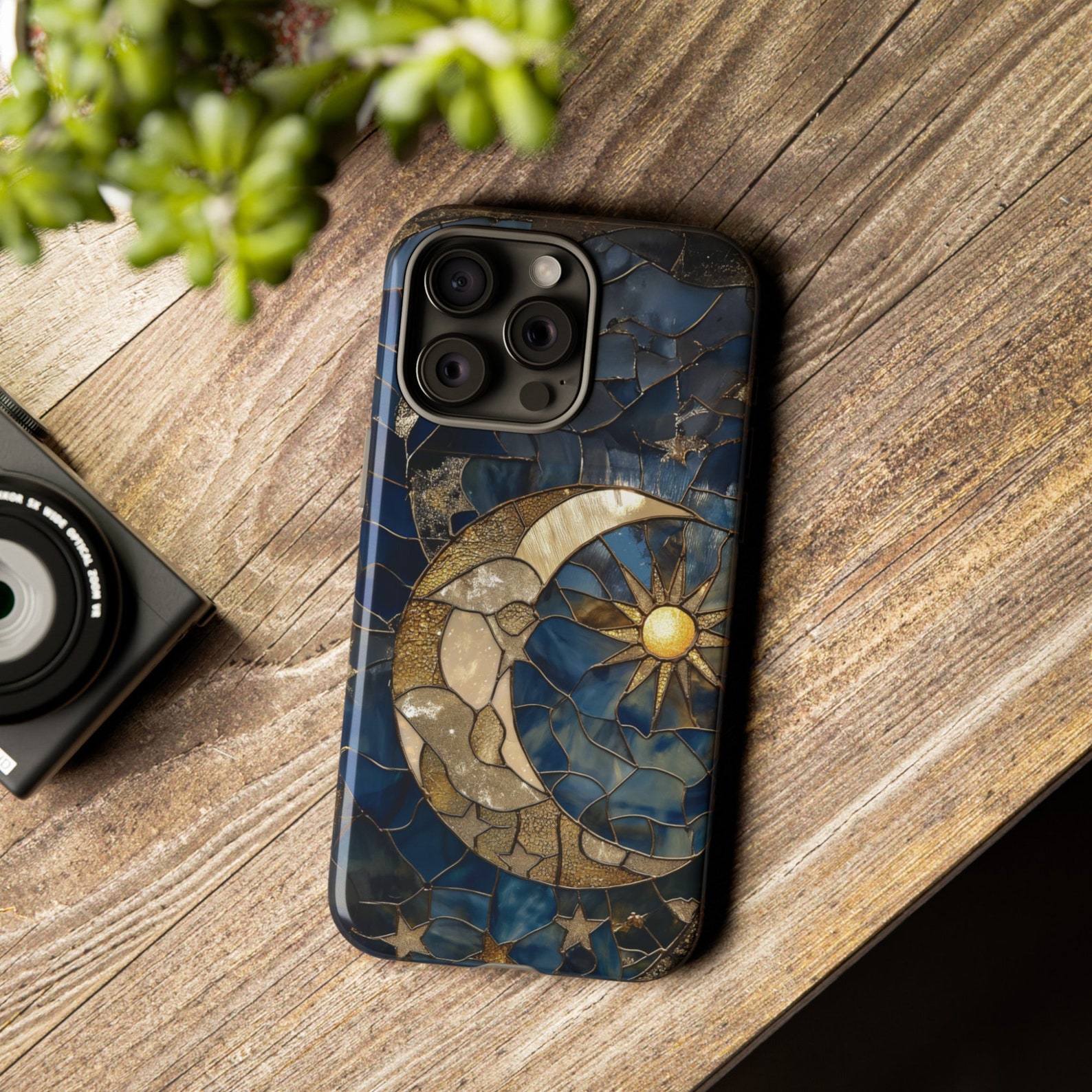 Moon Sun Stars Phone Case Celestial Faux Stained Glass, Cosmic Space ...