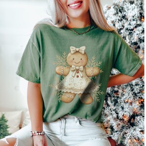 Christmas Gingerbread Cookie Shirt Comfort Colors Lace Gingerbread Bow ...