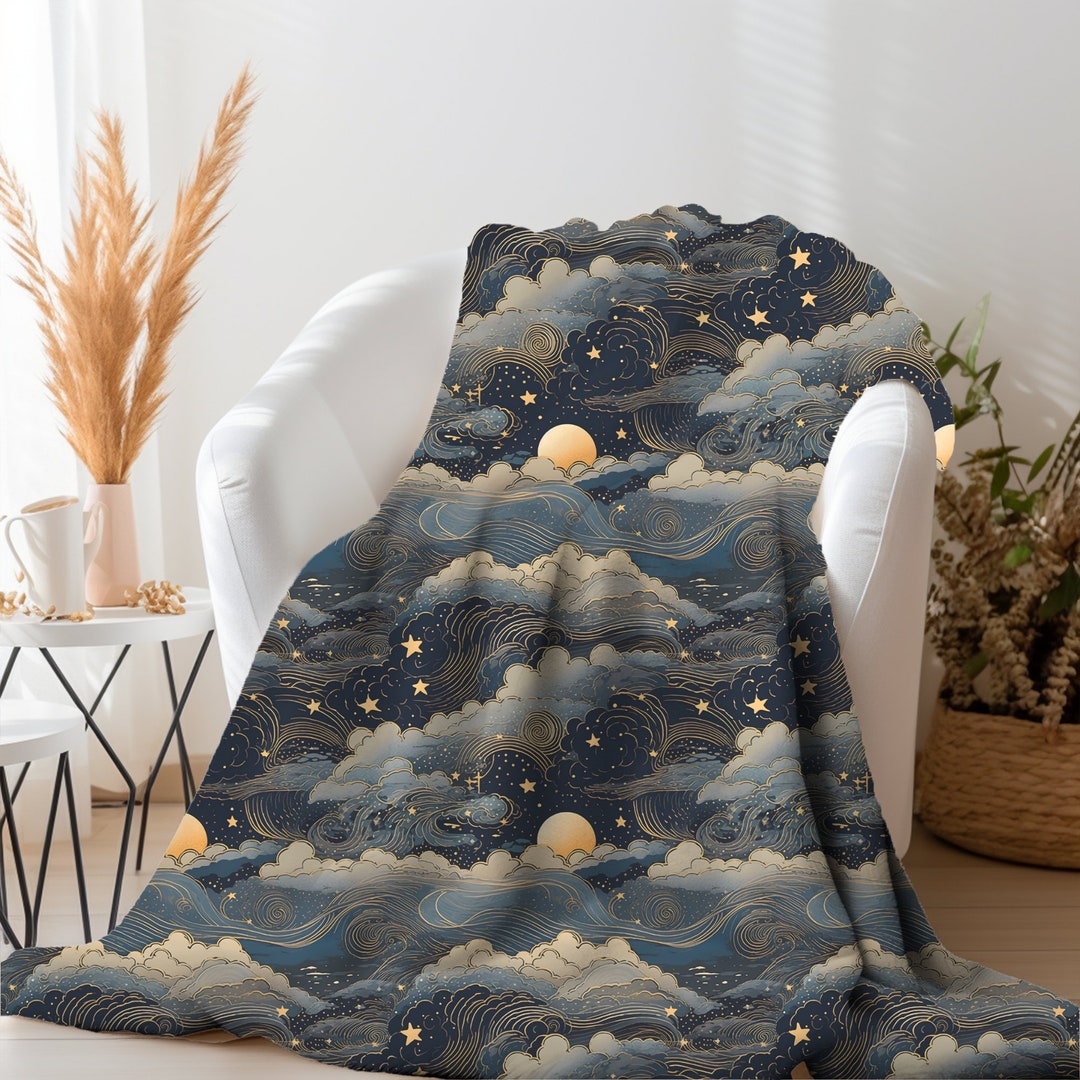 Moon and Stars Throw Blanket, Starry Night Sky Blanket, Celestial Home ...