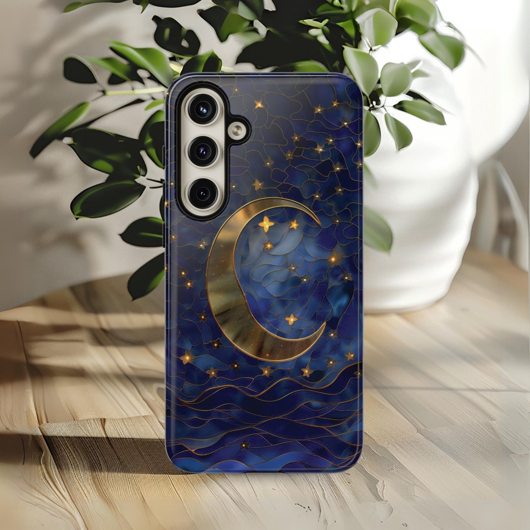Celestial Phone Case Moon Stars Phone Case Night Sky Cover Faux Stained ...