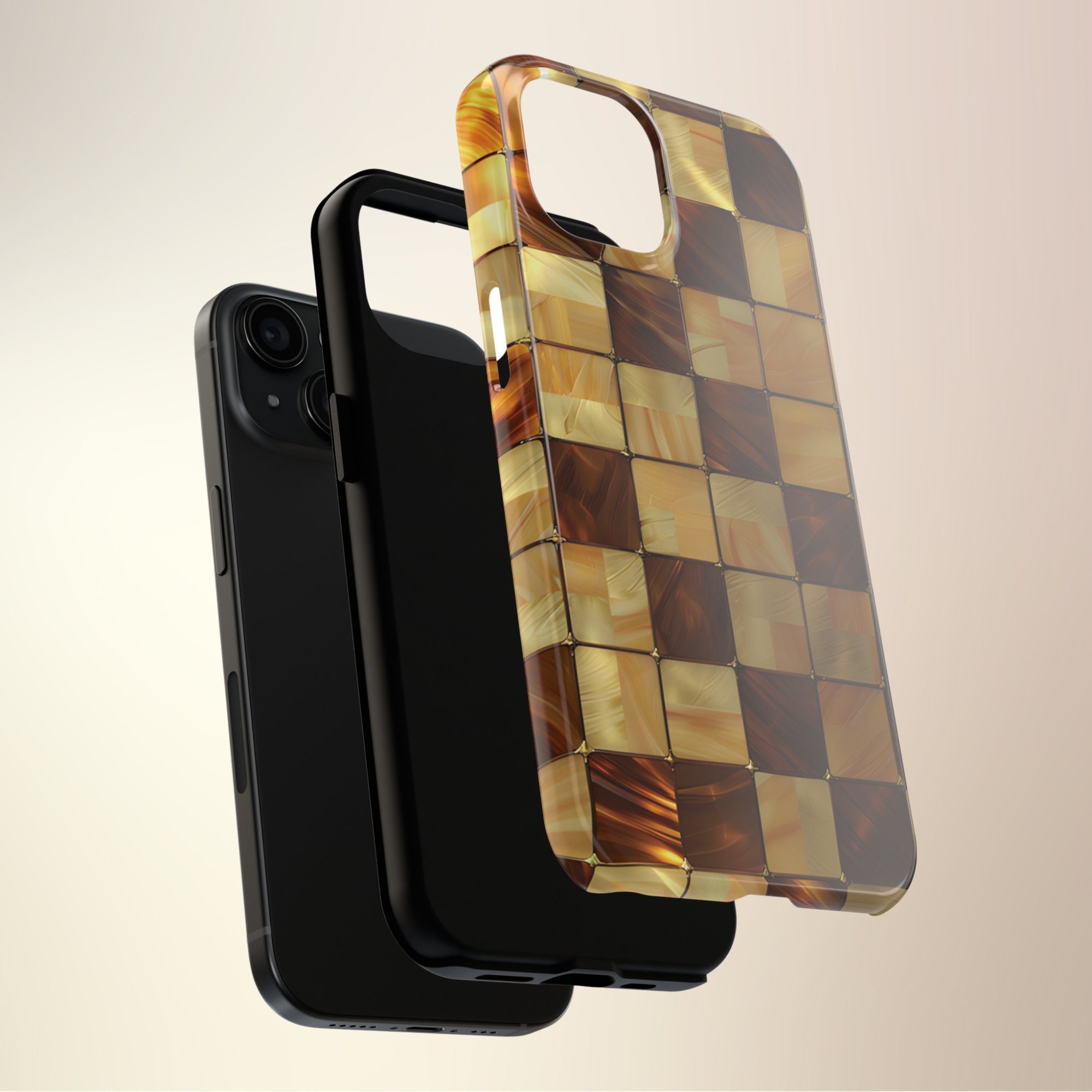 Tan & Brown Checkerboard Phone Case Faux Stained Glass Retro Checkered ...
