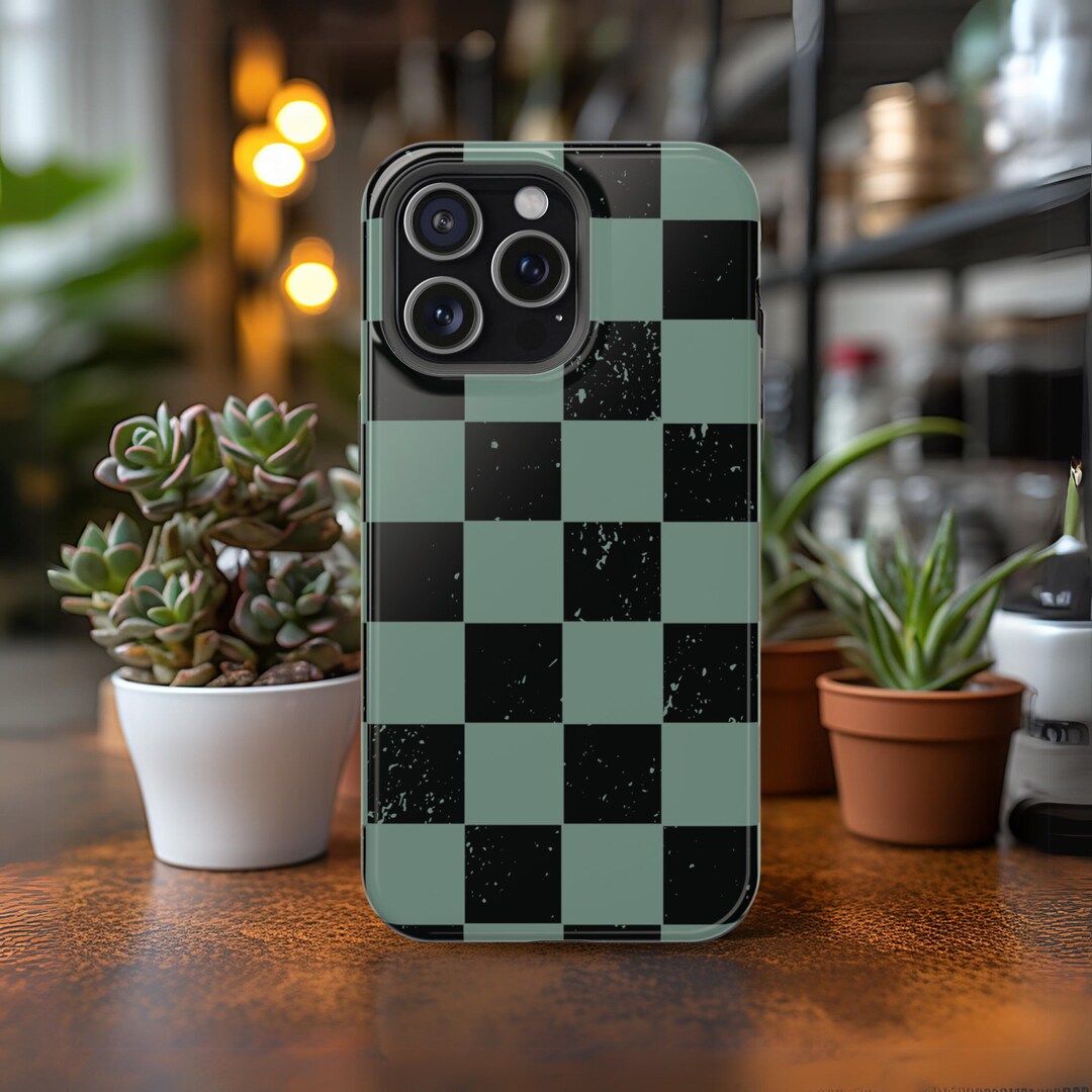 Checkered Phone Case Magsafe Compatible Green Black Checkerboard Cover ...