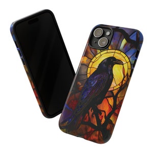 Raven Phone Case Black Bird Cover Faux Stained Glass Esoteric Gift for ...